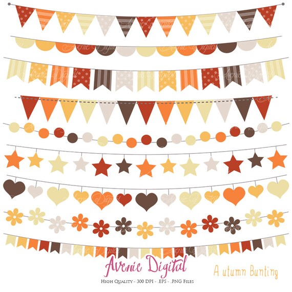 Autumn Bunting Banner Clipart. Scrapbook printable, Vector banners .eps ...