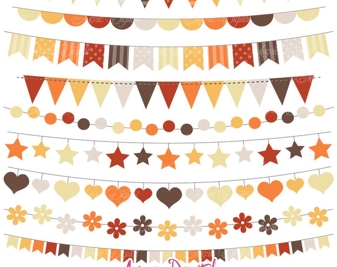 Autumn Bunting Banner Clipart. Scrapbook Printable, Vector Banners .eps ...