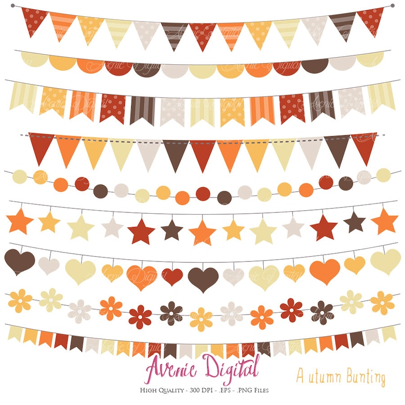 Autumn Bunting Banner Clipart. Scrapbook Printable, Vector Banners .eps ...