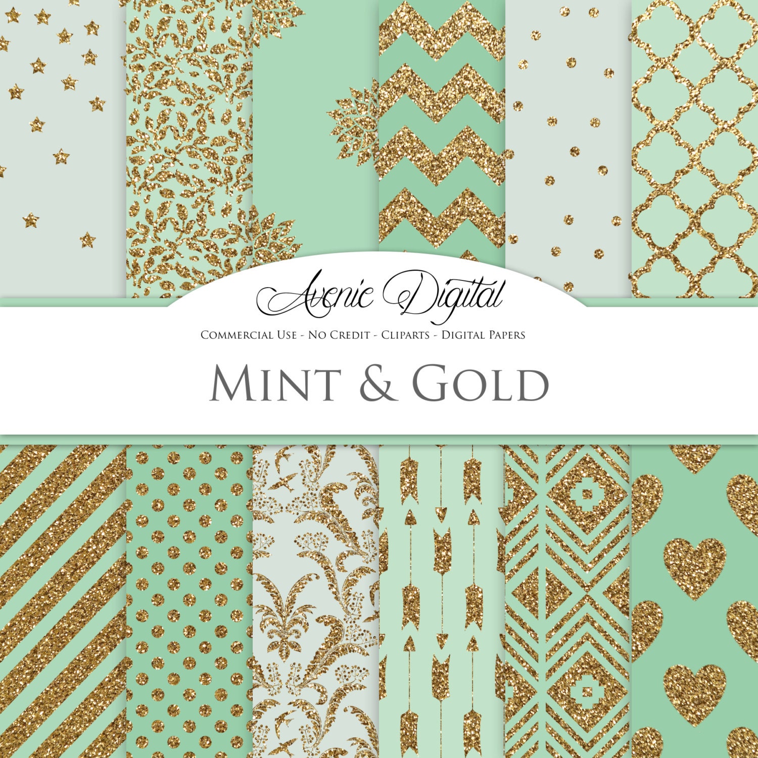Gold and Mint Digital Paper. Scrapbooking Backgrounds Mint | Etsy
