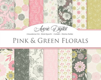 Pink and Gray Floral Digital Paper. Scrapbook Backgrounds - Etsy