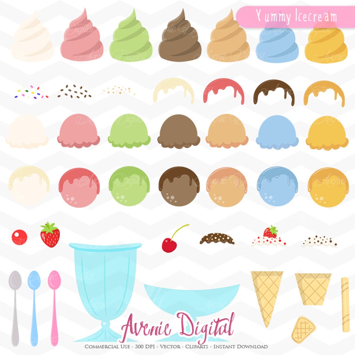 Yummy Icecream Clipart Scrapbook Printables Vector Clip Art - Etsy