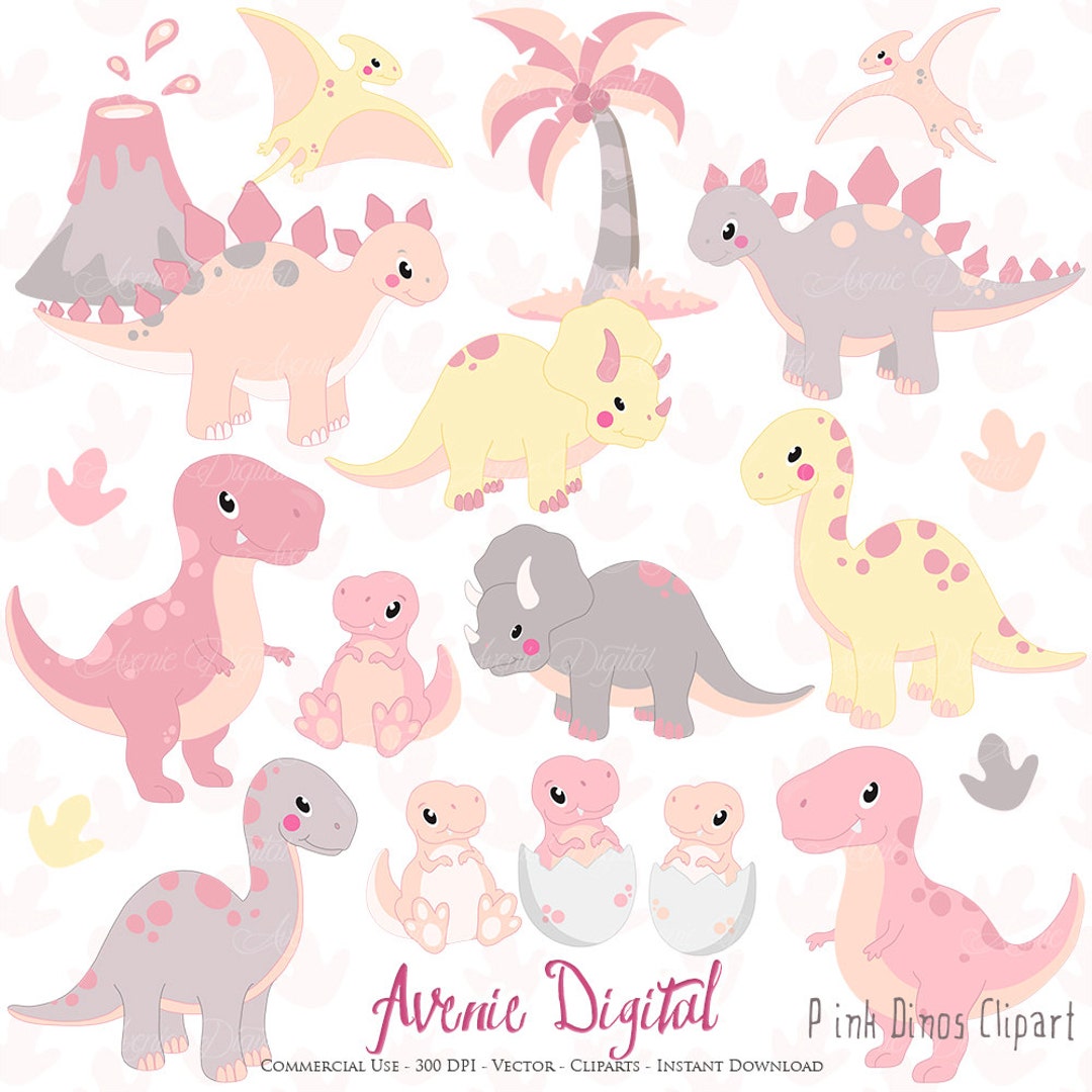 Cute Pink Dinos Clipart. Scrapbook Baby Girl Dinosaur Clip Art ...