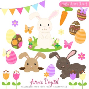 Easter Bunny Clipart Scrapbook Printables, Spring Clip Art Set for ...