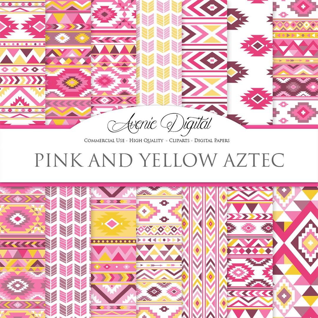 Pink and Yellow Aztec Digital Paper. Scrapbook Backgrounds. - Etsy