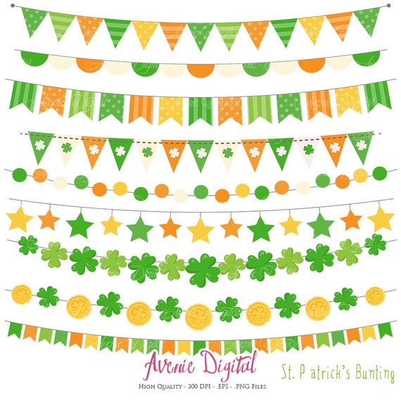 St. Patrick's Day Bunting Banner Clipart Scrapbook printable, Green ...