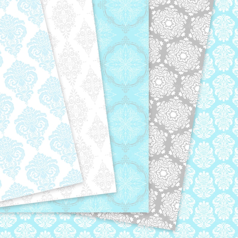 28 Blue and Gray Damask Digital Paper Scrapbook Backgrounds - Etsy