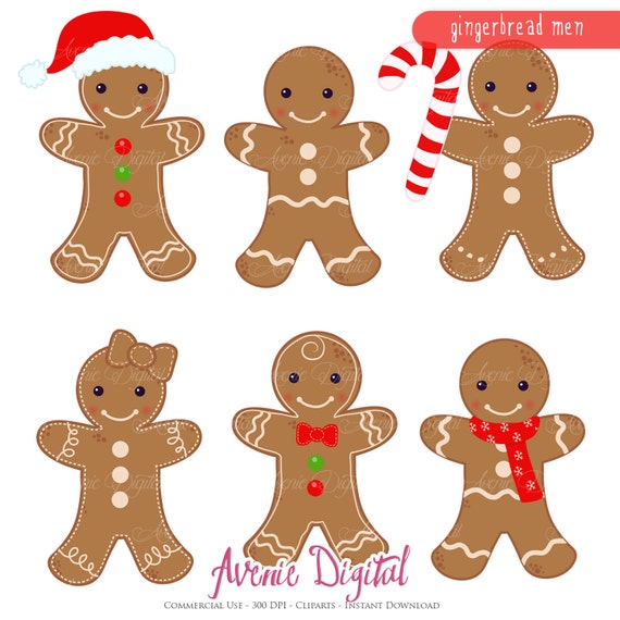 Gingerbread man Clipart Scrapbook printables, holiday clip art set for ...