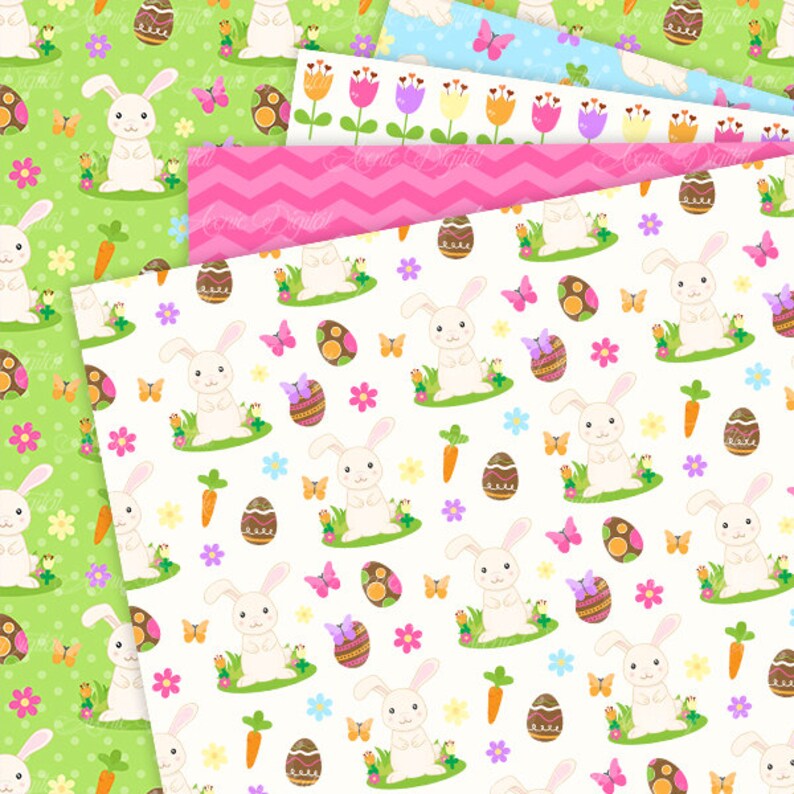 Easter Bunny Digital Paper. Scrapbook Backgrounds Cute Spring - Etsy