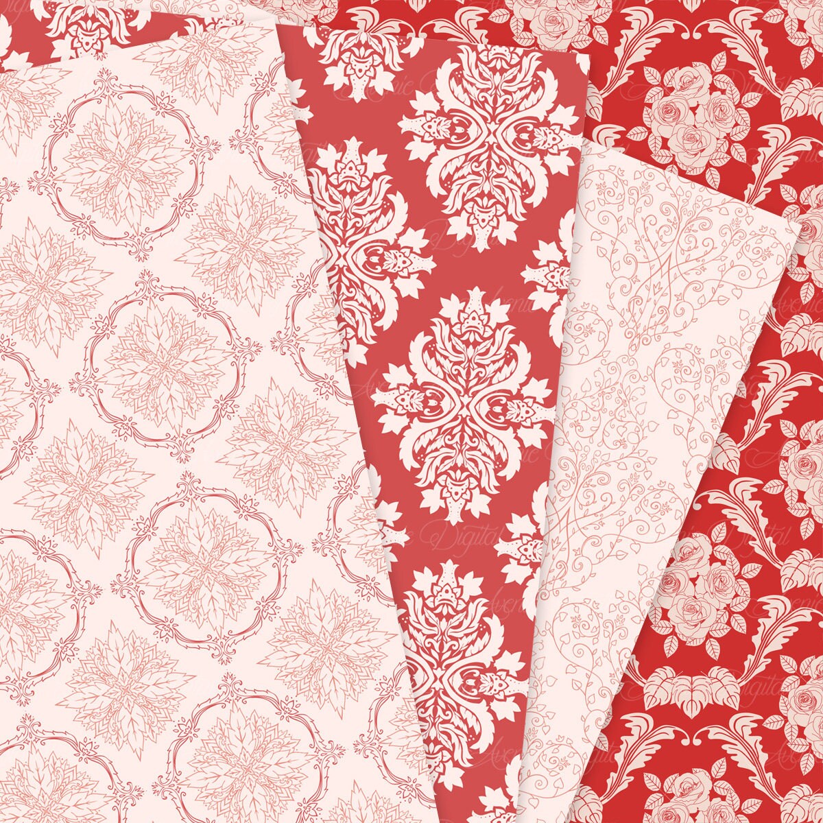 28 Red Damask Digital Paper. Scrapbooking Backgrounds. Coral | Etsy