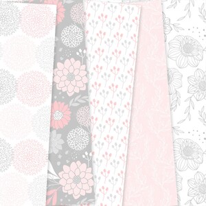 Pink and Gray Floral Digital Paper. Scrapbook Backgrounds, Flower ...