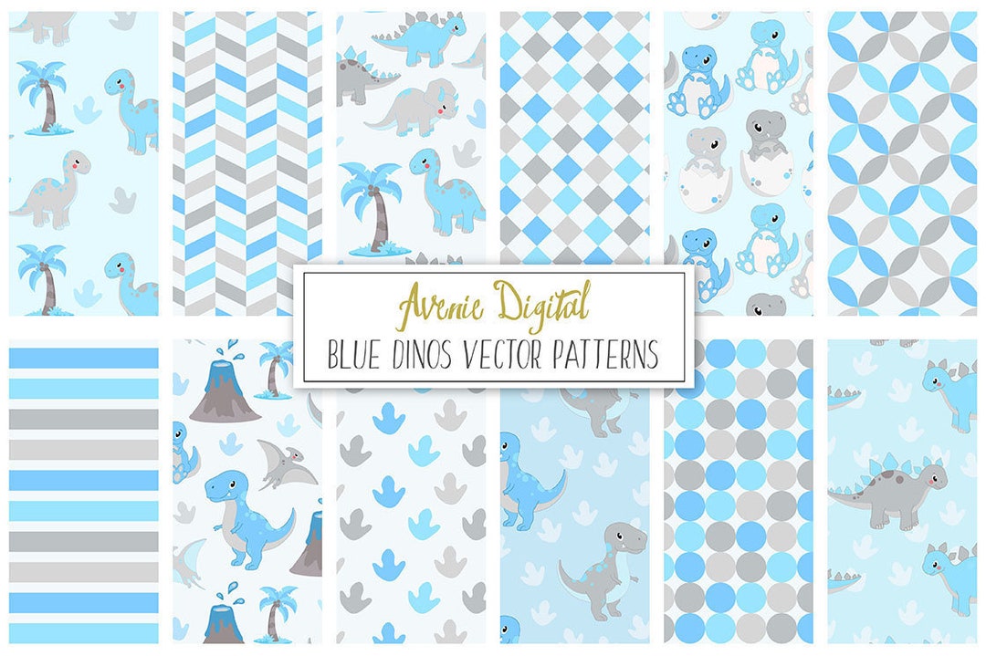 Blue Dinosaur Digital Paper. Scrapbook Backgrounds, Cute Animals Vector ...
