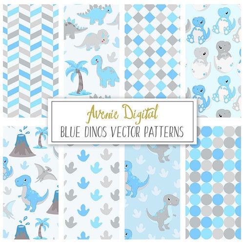 Blue Dinosaur Digital Paper. Scrapbook Backgrounds Cute - Etsy