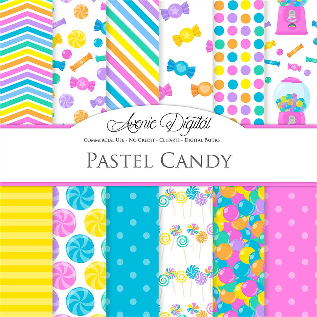 Pastel Candy Digital Paper. Scrapbook Backgrounds, Cute Sweet Tooth ...
