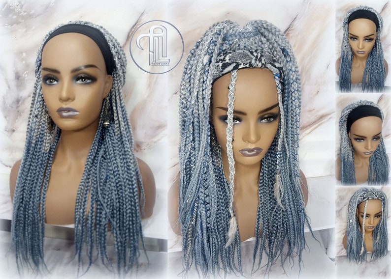 Viking Headband Wig Silver Blue Goddess Faux Dread Locs Gypsy Boho ...