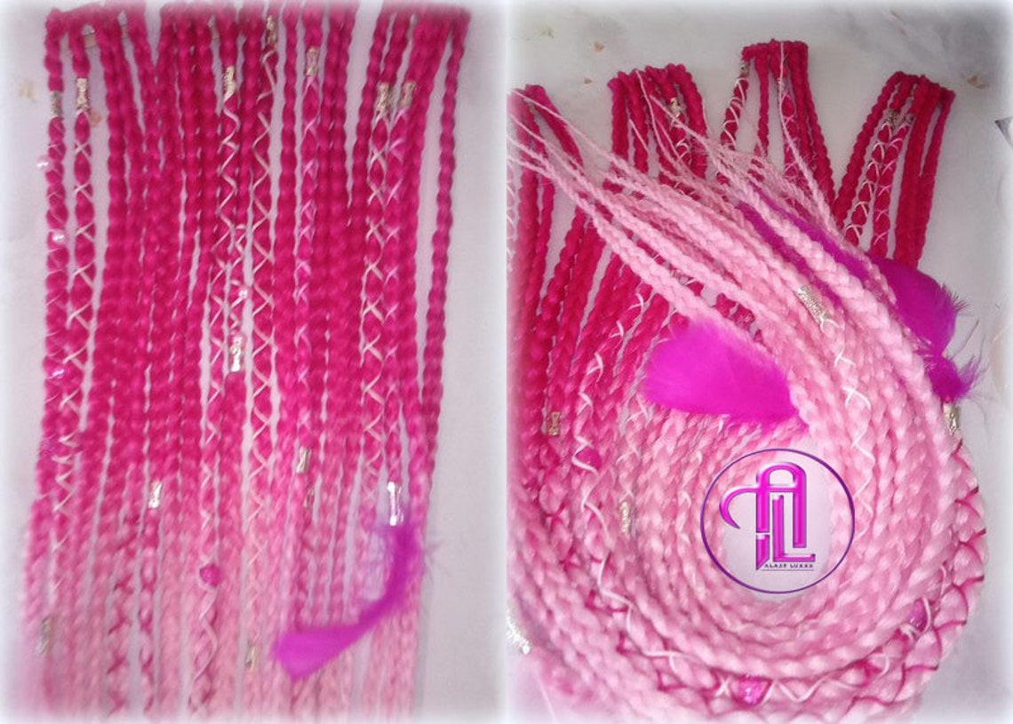 Pink Ombre Clip in Braid Long 24 in Boho Extensions Pink Ombre - Etsy