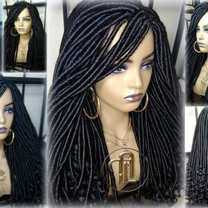 Long Straight Black Goddess Faux Locs Curly Ends Dread Wig Gypsy Faux ...