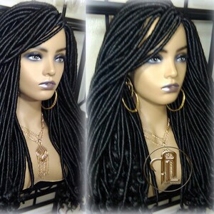 Long Straight Black Goddess Faux Locs Curly Ends Dread Wig Gypsy Faux ...