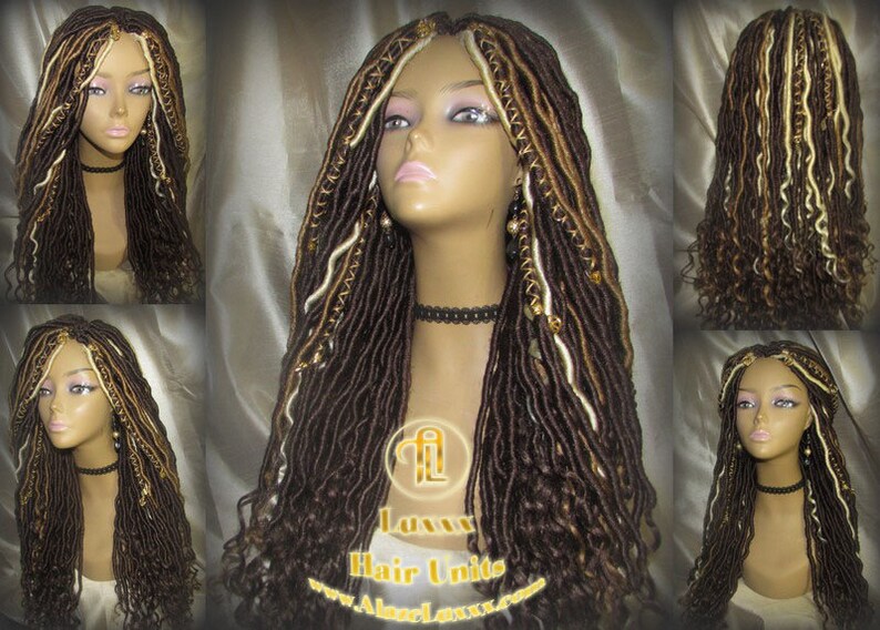 Long Wavy Goddess Faux Locs Honey Platinum Blonde 613 27 Brown Gypsy ...