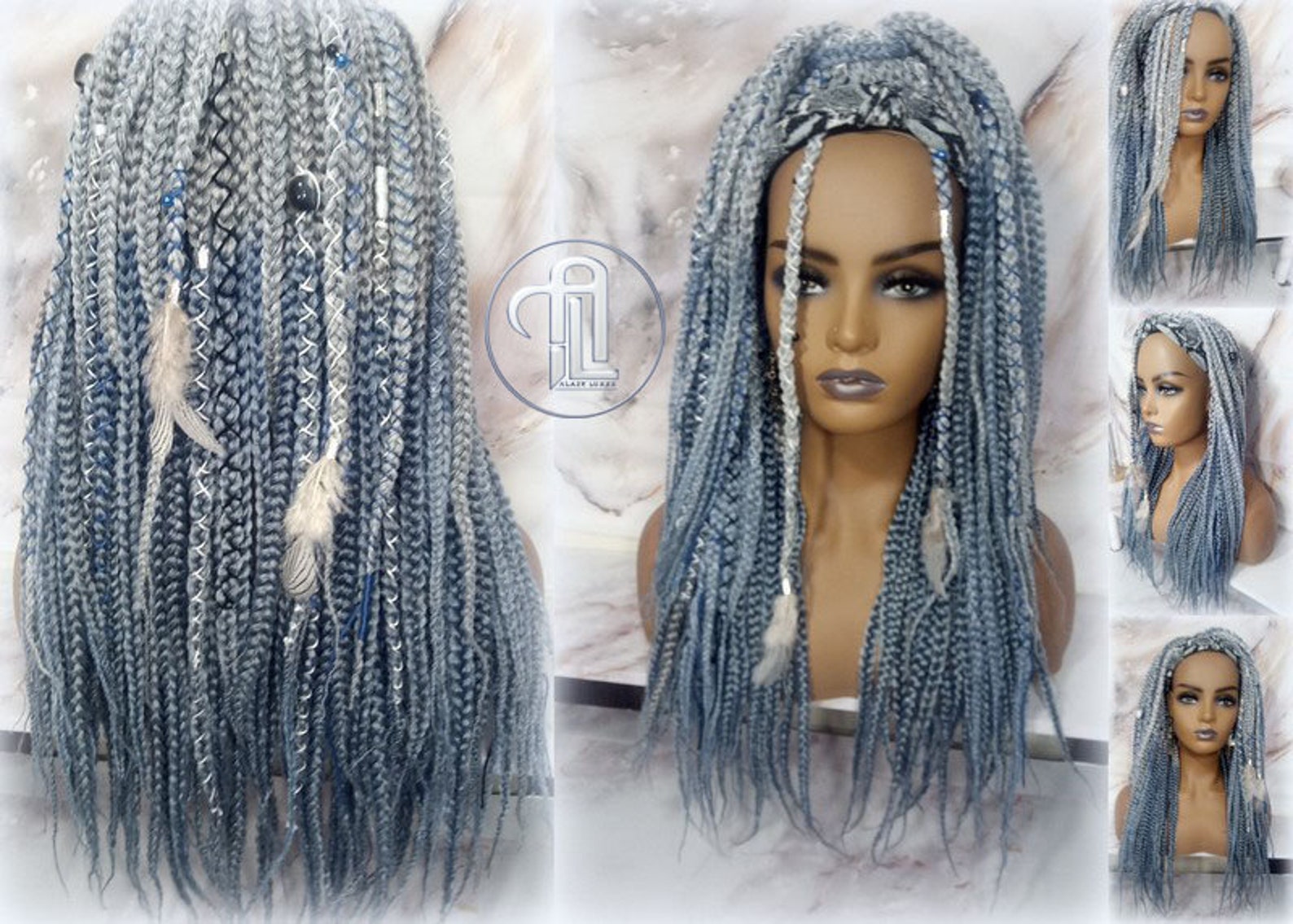 Viking Headband Wig Silver Blue Goddess Faux Dread Locs Gypsy Boho ...
