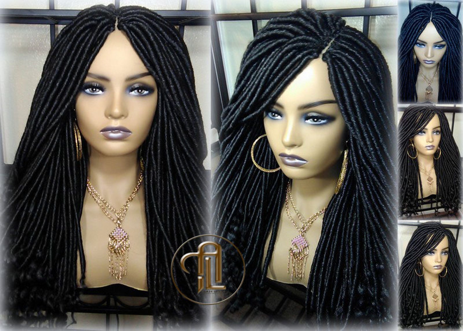 Long Straight Black Goddess Faux Locs Curly Ends Dread Wig Gypsy Faux ...