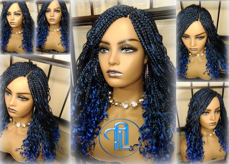 Blue Ombre Goddess Box Braids Mermaid Curly Long Distressed Bohemian ...