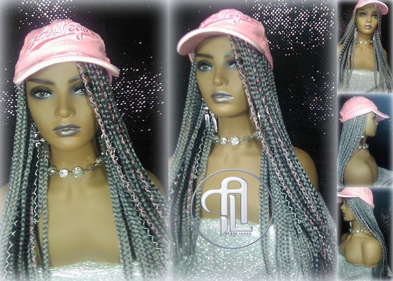 Silver Grey Black Box Braid Hat Wig Gym Hat Baseball Cap Braided Hat ...