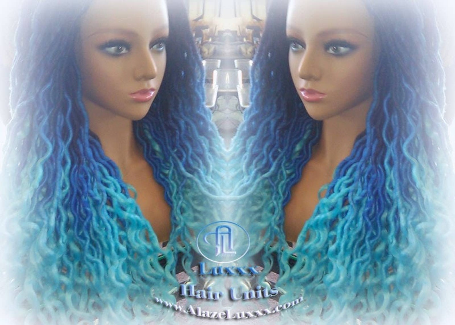 Blue Ombre Goddess Faux Locs Lace Closure W Baby Hairs Faux Loc Wig 4x4 ...
