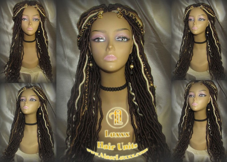 Long Wavy Goddess Faux Locs Honey Platinum Blonde 613 27 Brown Gypsy ...