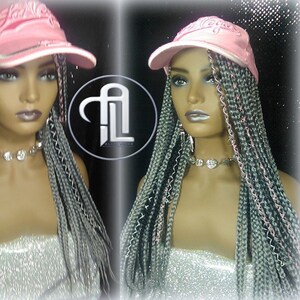 Silver Grey Black Box Braid Hat Wig Gym Hat Baseball Cap Braided Hat ...