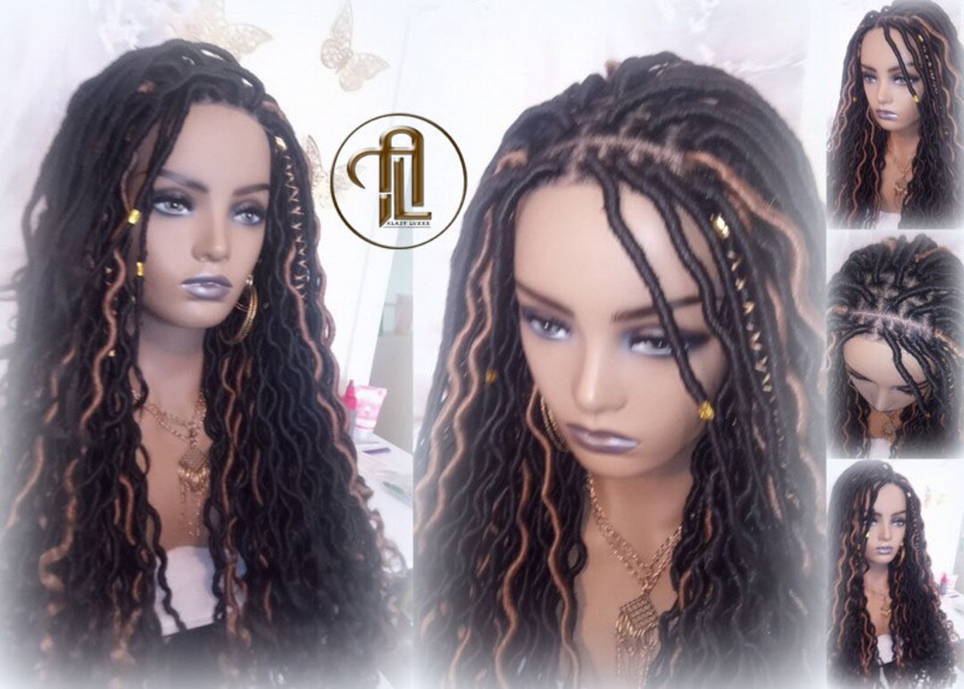 Bohemian Goddess Faux Loc Wig 4x4 Lace Closure No Baby Hairs Dread Wig ...
