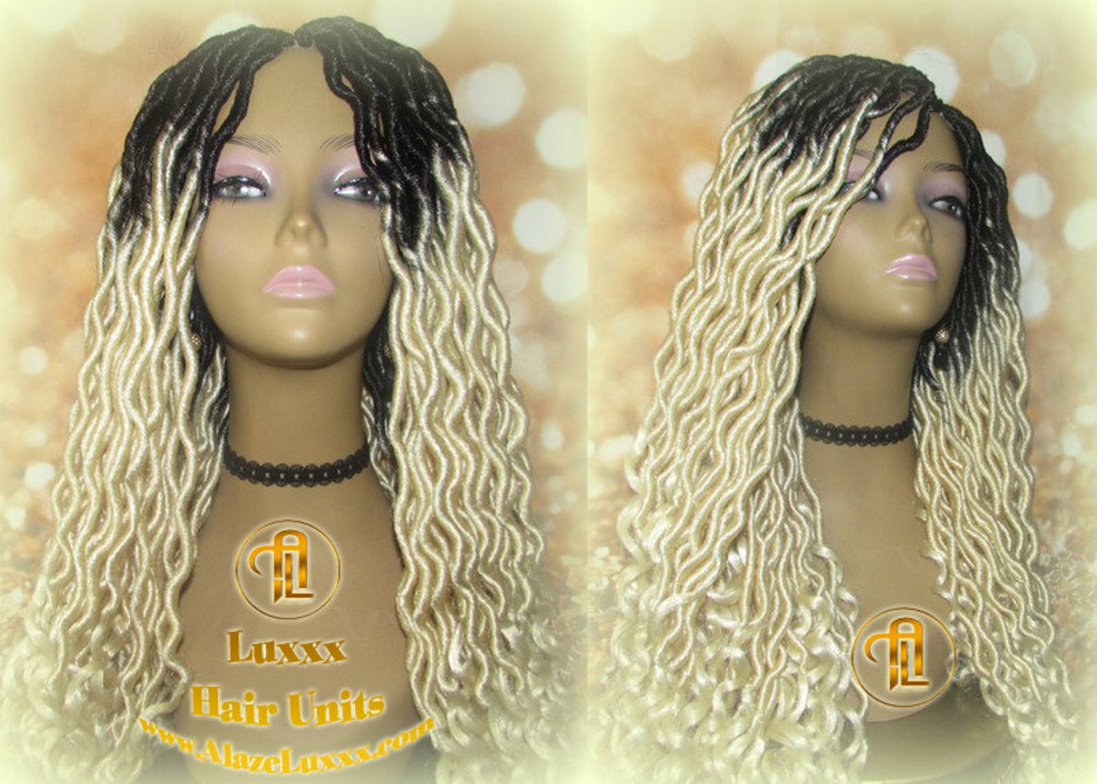 Goddess Faux Dread Wig 1B Black Blonde Ombre Dark Roots 613 Marley Dred ...