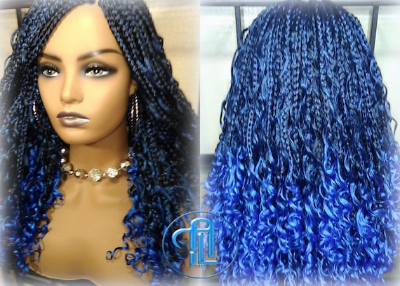 Blue Ombre Goddess Box Braids Mermaid Curly Long Distressed | Etsy
