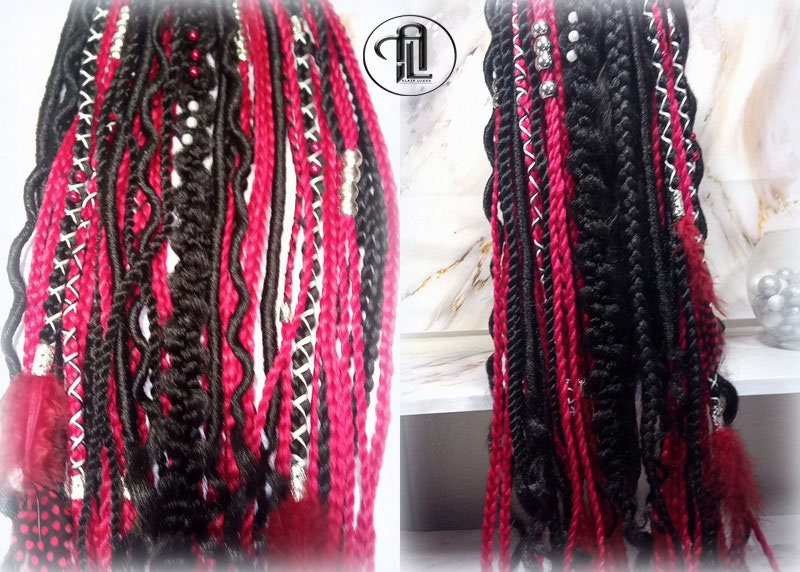 Ponytail Hair Fall Viking Extensions Black Red Elements - Etsy