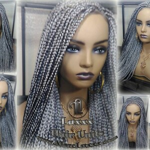 Box Braid 44 51 Wig Grey Gray Silver Lace Baby Hair Storm Long Medium ...