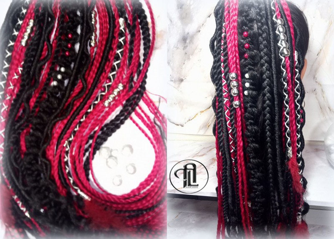 Ponytail Hair Fall Viking Extensions Black Red Elements - Etsy