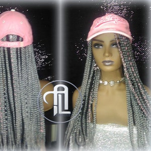 Silver Grey Black Box Braid Hat Wig Gym Hat Baseball Cap Braided Hat ...