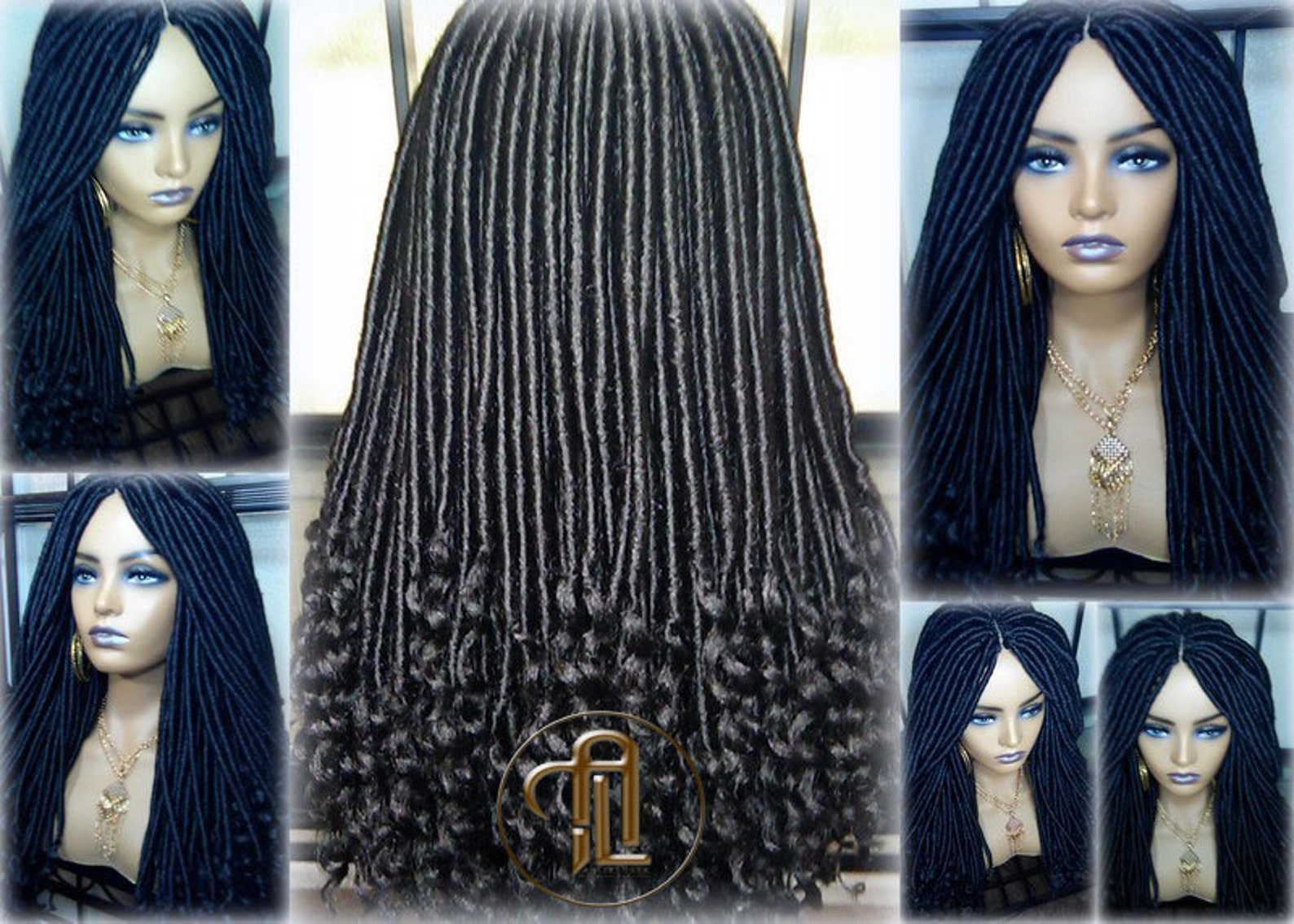 Long Straight Black Goddess Faux Locs Curly Ends Dread Wig Gypsy Faux ...