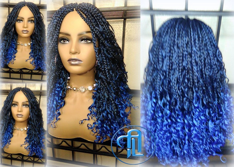 Blue Ombre Goddess Box Braids Mermaid Curly Long Distressed Bohemian ...