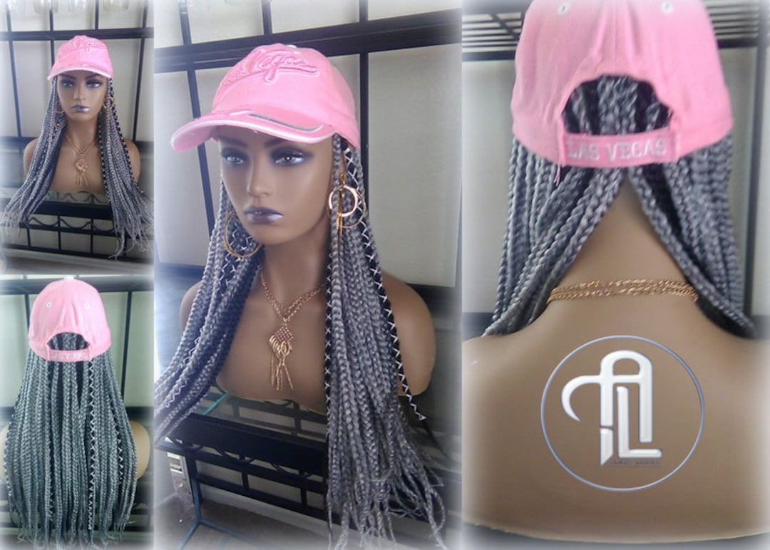 Silver Grey Black Box Braid Hat Wig Gym Hat Baseball Cap Braided Hat ...