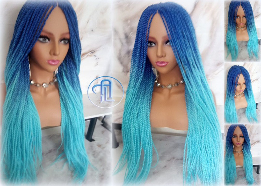 Blue Ombre Senegalese Twist Braid Wig Small Long Gradient Unicorn ...
