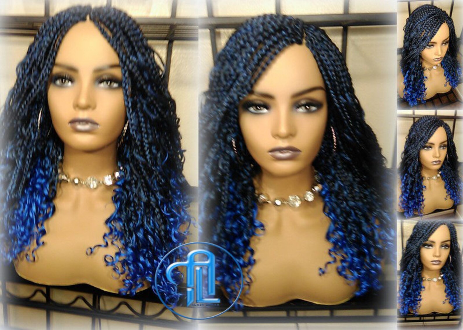 Blue Ombre Goddess Box Braids Mermaid Curly Long Distressed Bohemian ...