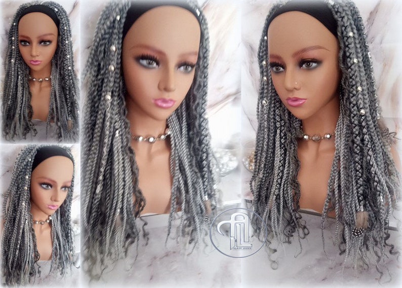 Headband Wig Silver Grey 44 51 Braids Dreads Mix Set Twist Soft Crochet ...