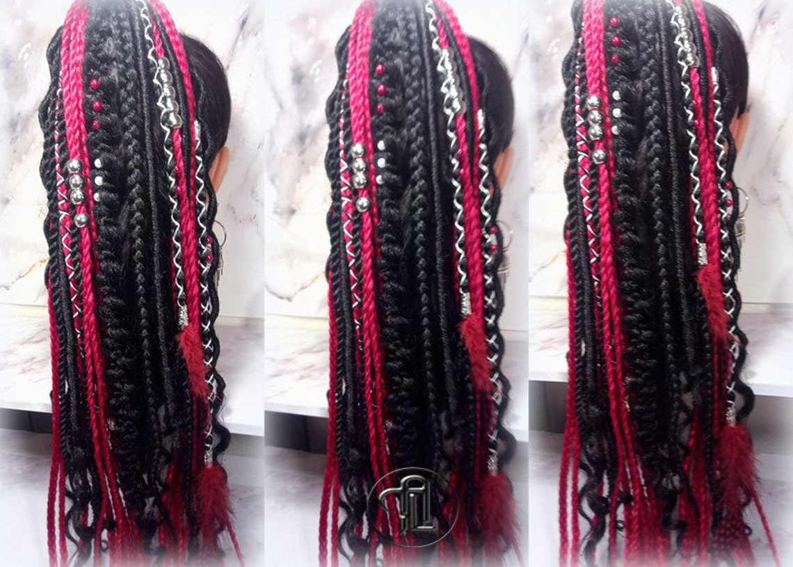 Ponytail Hair Fall Viking Extensions Black Red Elements - Etsy