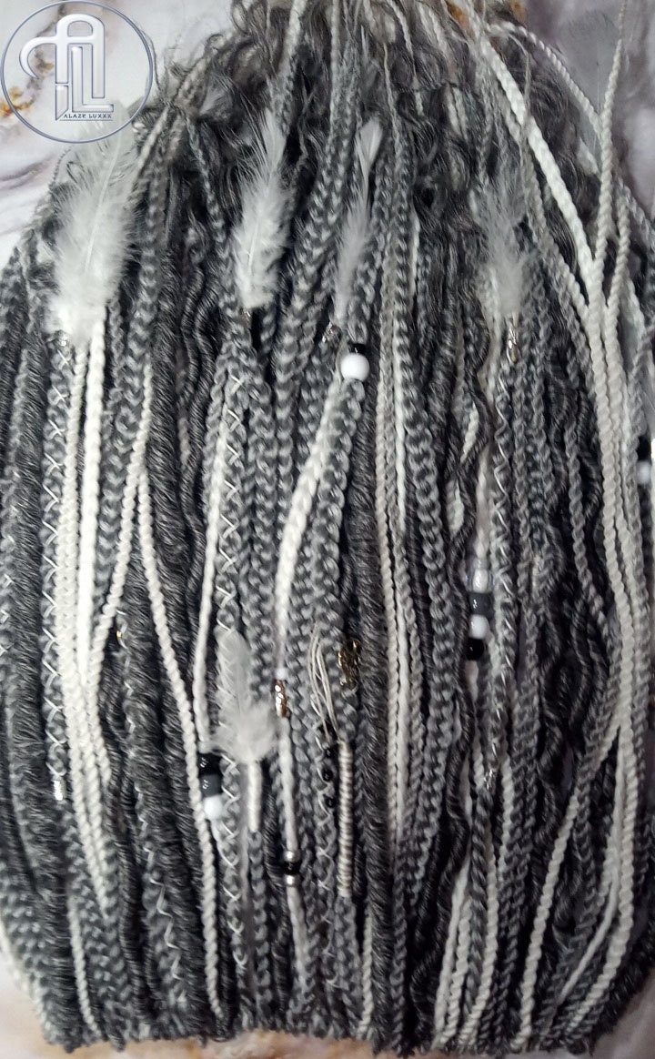 Silver White Grey Single Ended SE Locs Braids Plaits Hair Extension ...