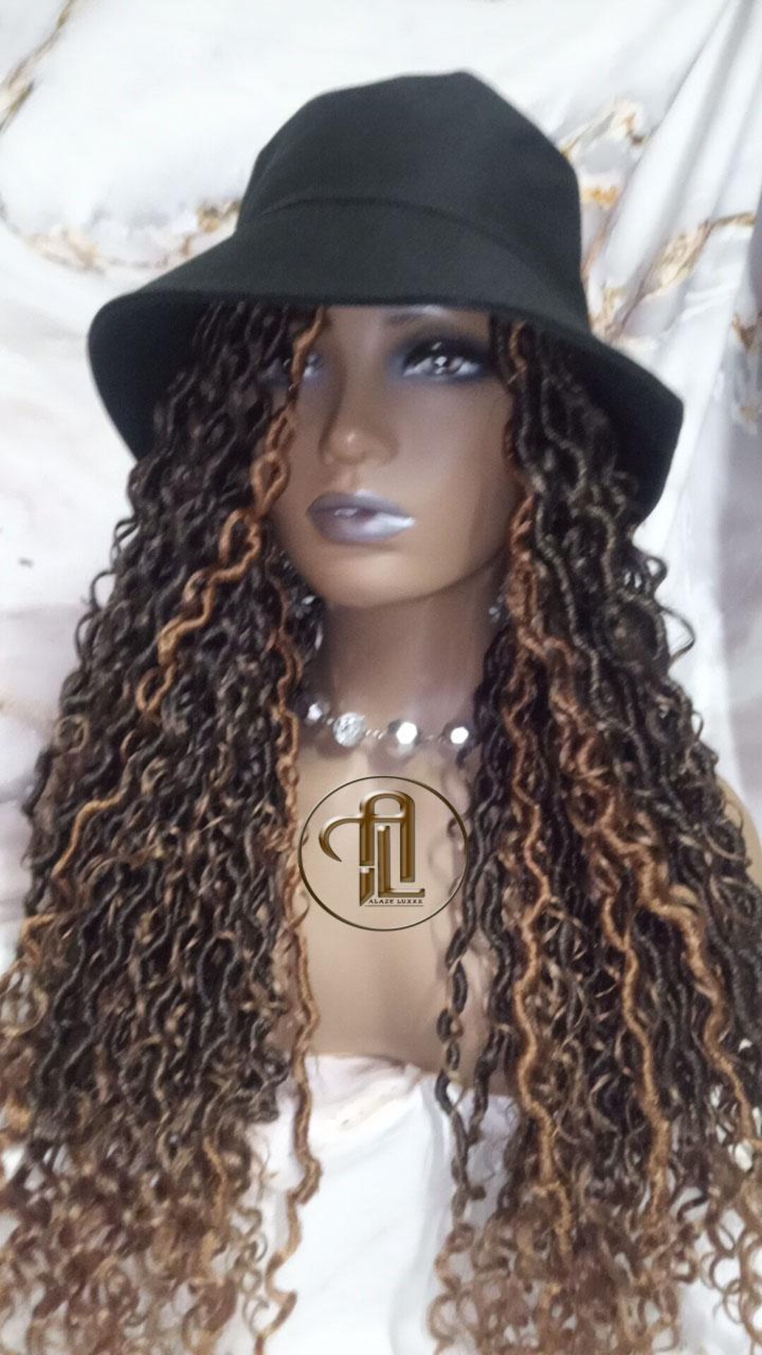 Bucket Hat Boho Goddess Locs Ombre Brown Blonde Loc Wig Hat Faux Locs ...