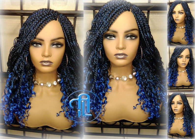 Blue Ombre Goddess Box Braids Mermaid Curly Long Distressed Bohemian ...