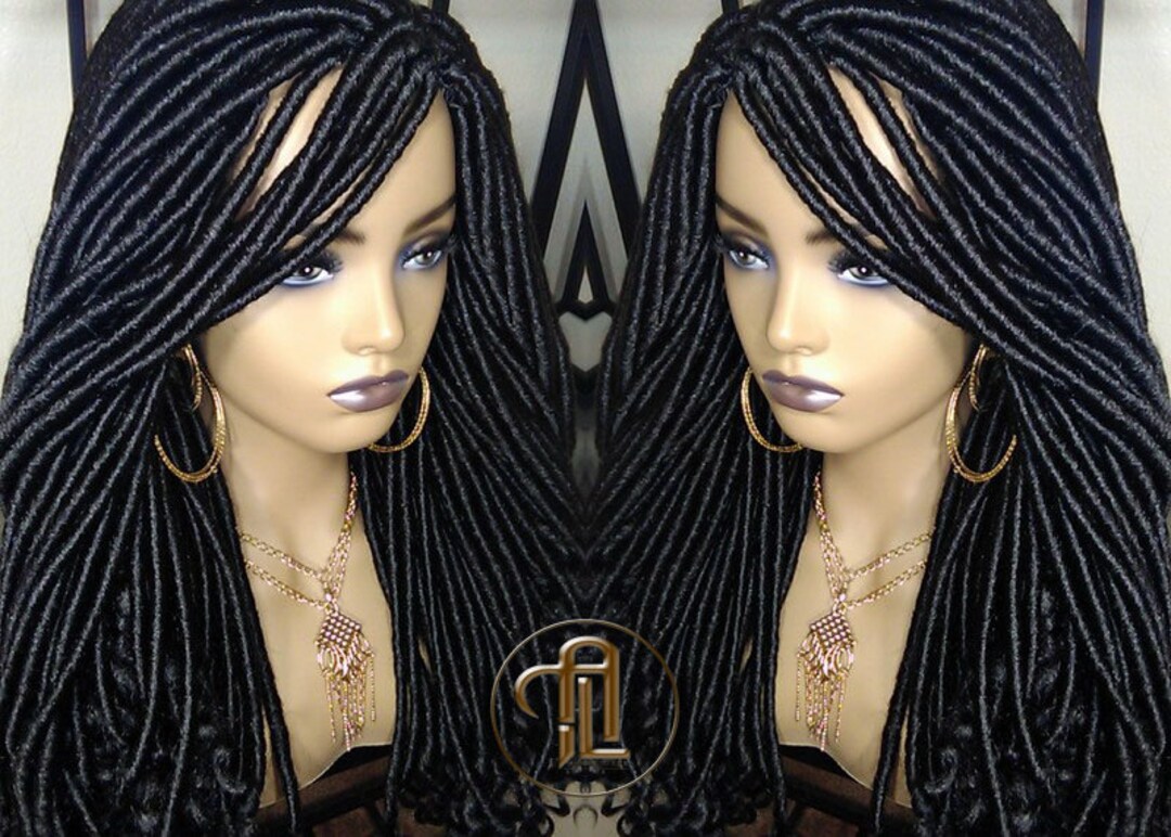 Long Straight Black Goddess Faux Locs Curly Ends Dread Wig Gypsy Faux ...