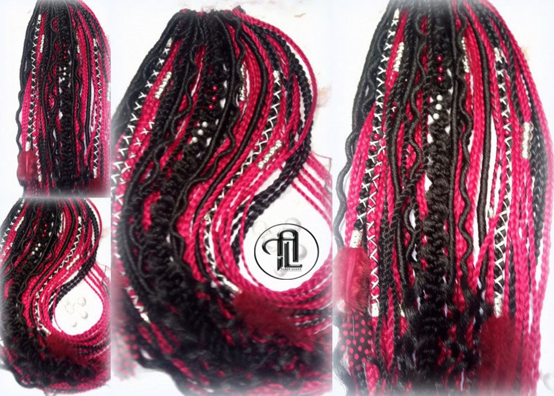 Ponytail Hair Fall Viking Extensions Black Red Elements - Etsy