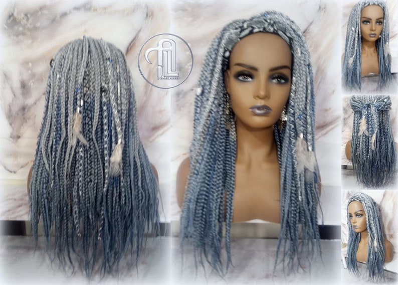 Viking Headband Wig Silver Blue Goddess Faux Dread Locs Gypsy Boho ...